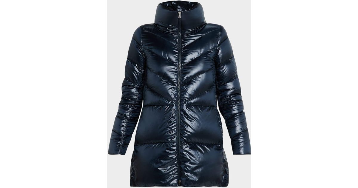 Herno Metallic Ultra Lightweight A-Shape Puffer Jacket in Blue | Lyst