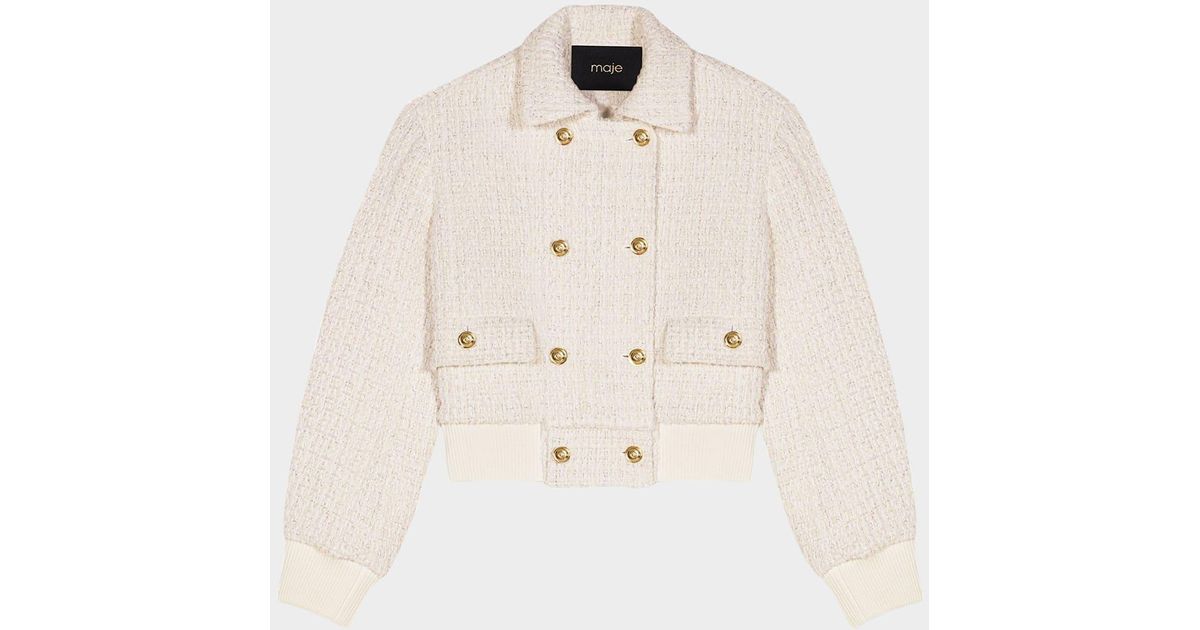 Maje Badeira Tweed-Effect Cropped Jacket in Natural | Lyst