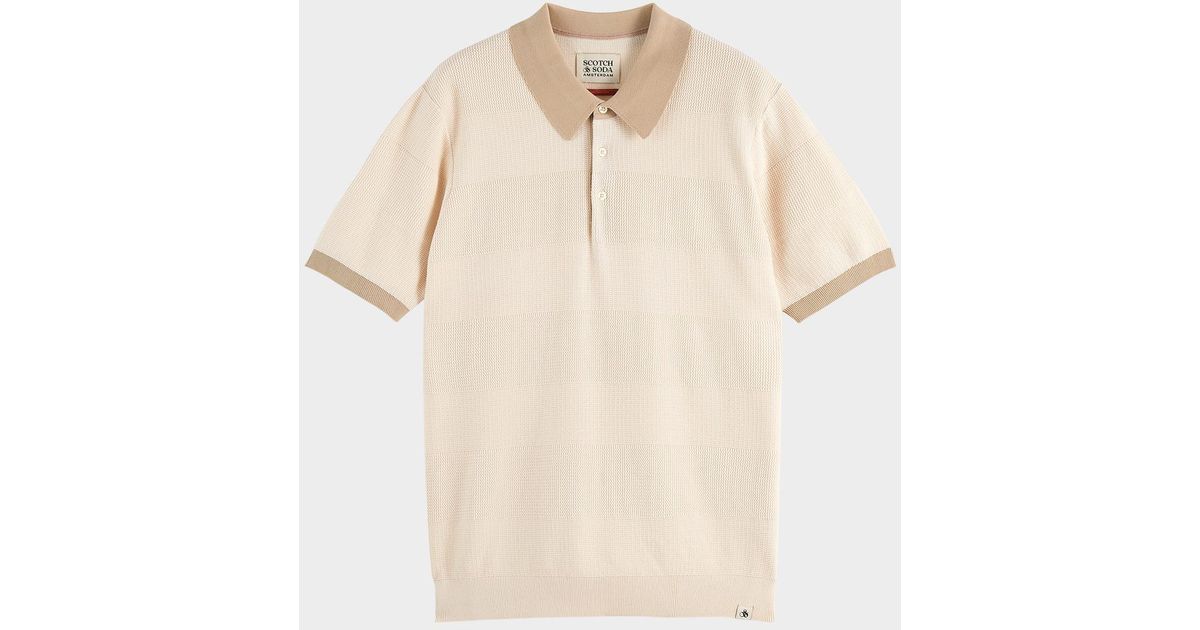 Scotch & Soda Cotton Texture Knit Polo Shirt in Natural for Men | Lyst