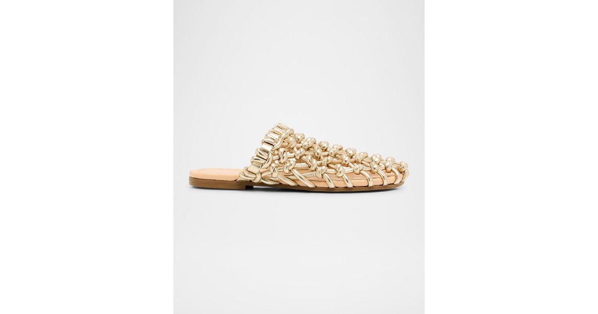 Odissi Nour Metallic Knot Net Slide Mules in White | Lyst