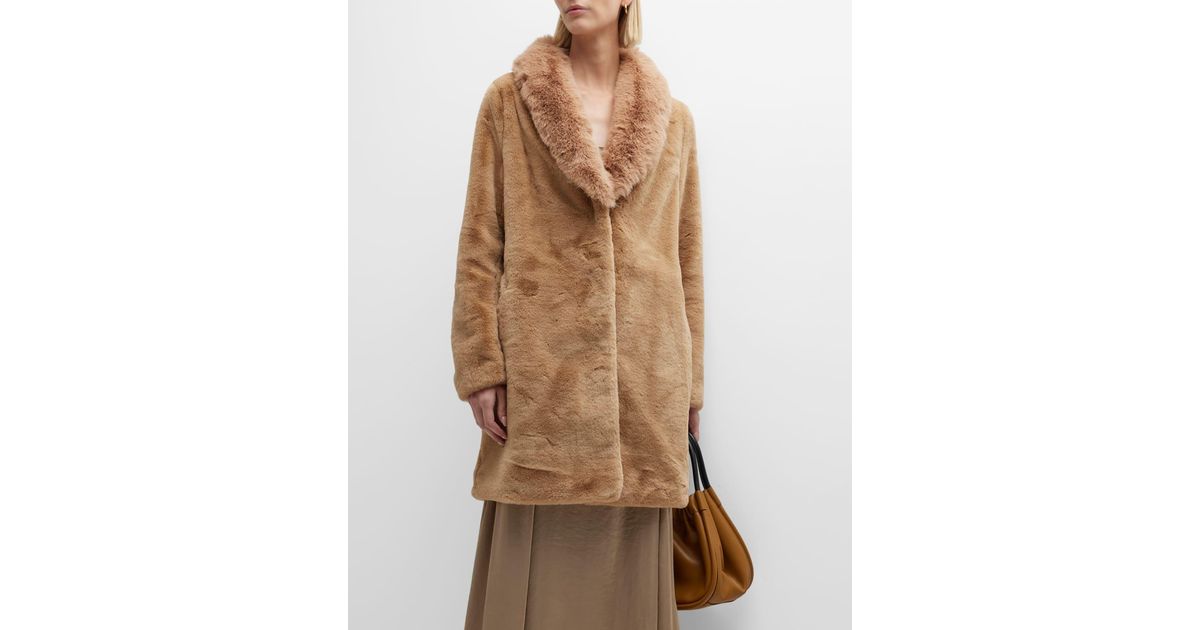 Belle Fare Faux Fur Coat W/ Shawl Collar in Brown | Lyst