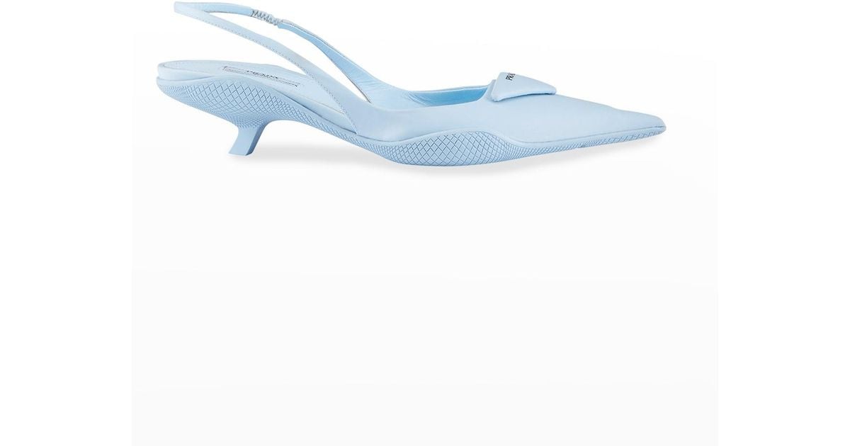 Prada Triangle Kitten-Heel Slingback Pumps in Blue | Lyst