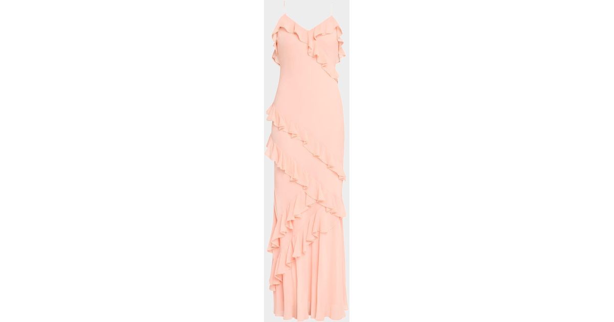 LoveShackFancy Rialto Asymmetric Ruffle Maxi Dress in Pink | Lyst