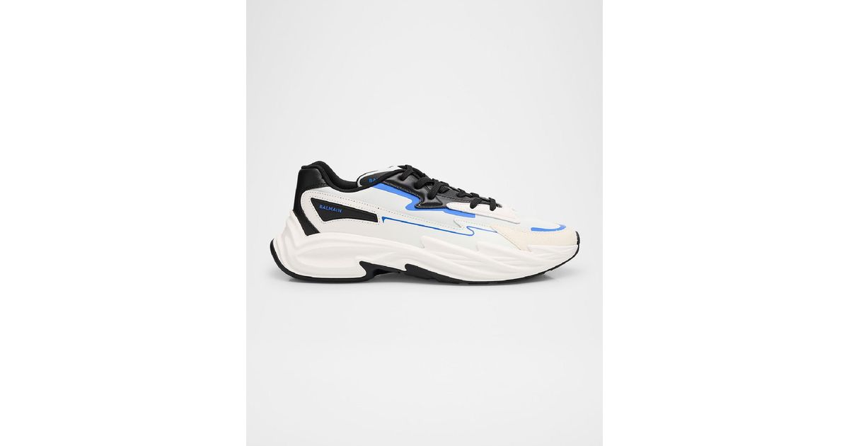 Balmain Run-Row Leather And Nylon Sneakers in Blue for Men | Lyst