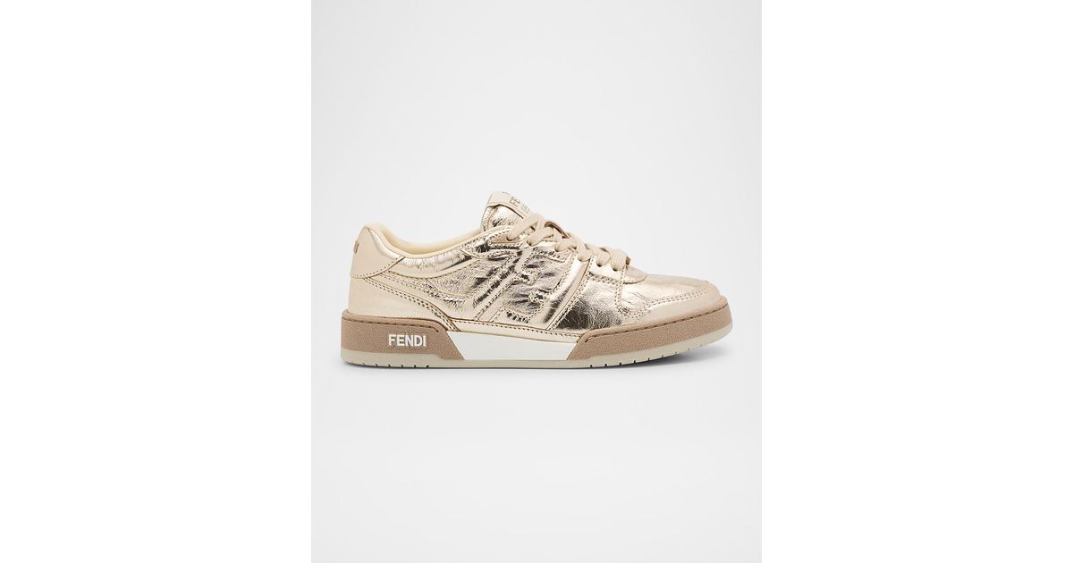 Fendi Match Metallic Low-Top Sneakers in Natural | Lyst