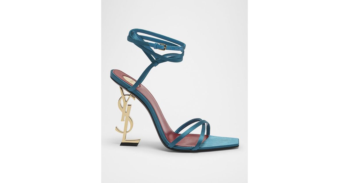 Saint Laurent Opyum Ysl Logo-Heel Wrap-Ankle Sandals With Golden ...