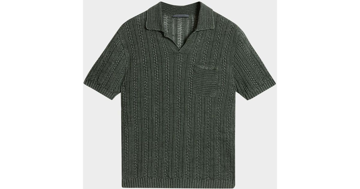John Varvatos Odin Textured Linen Polo Sweater in Green for Men | Lyst