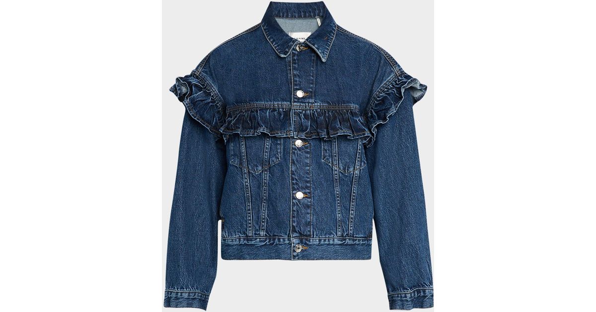FRAME The Ruffle Denim Jacket in Blue | Lyst