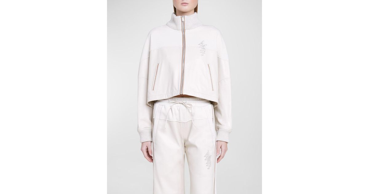 Amiri Stacked Logo Mixed-Media Crop Track Jacket in White | Lyst