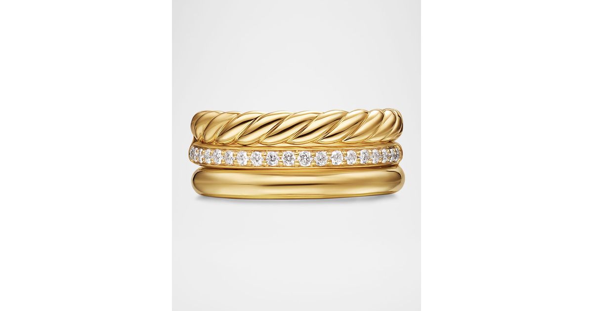 David Yurman Dy Mercer 3 Row Ring With Diamonds in Metallic | Lyst