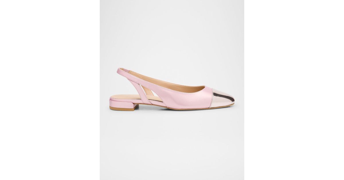Stuart Weitzman Sleek Cap-Toe Slingback Flats in Pink | Lyst