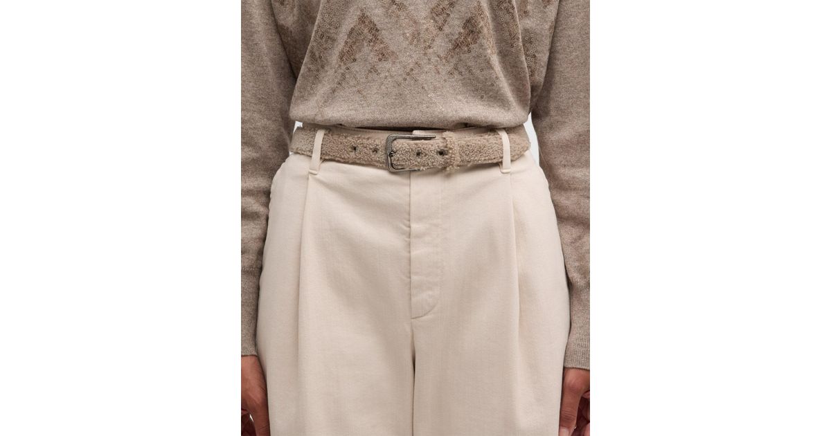 Brunello Cucinelli Curly Sheep Shearling Belt in Natural | Lyst