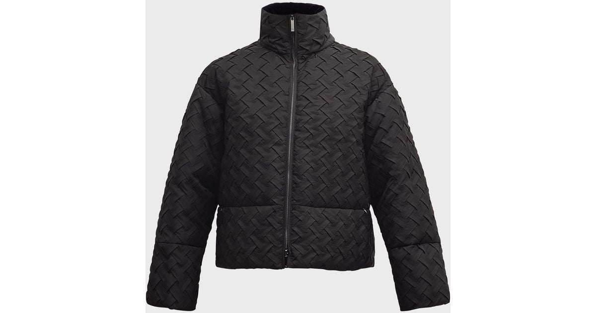 Emporio Armani Weave Texture Puffer Jacket in Blue | Lyst