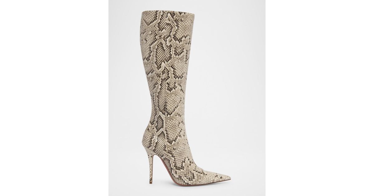 AMINA MUADDI Barbara Snake-Embossed Stiletto Boots in White | Lyst