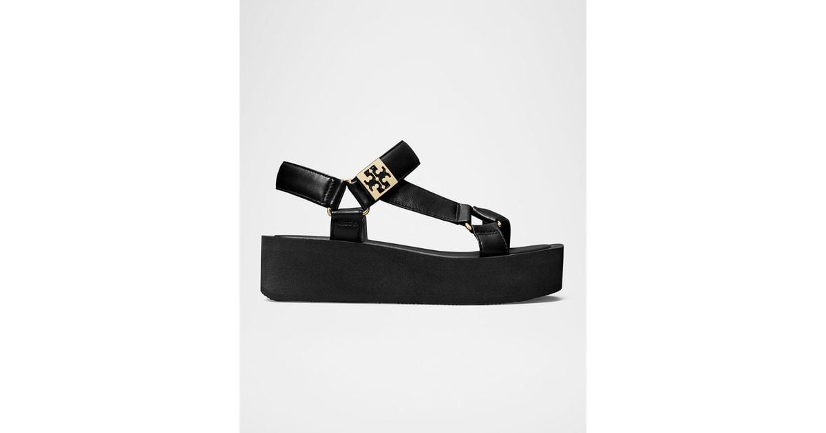 Tory Burch Mellow Leather Grip Platform Sandals in Black | Lyst