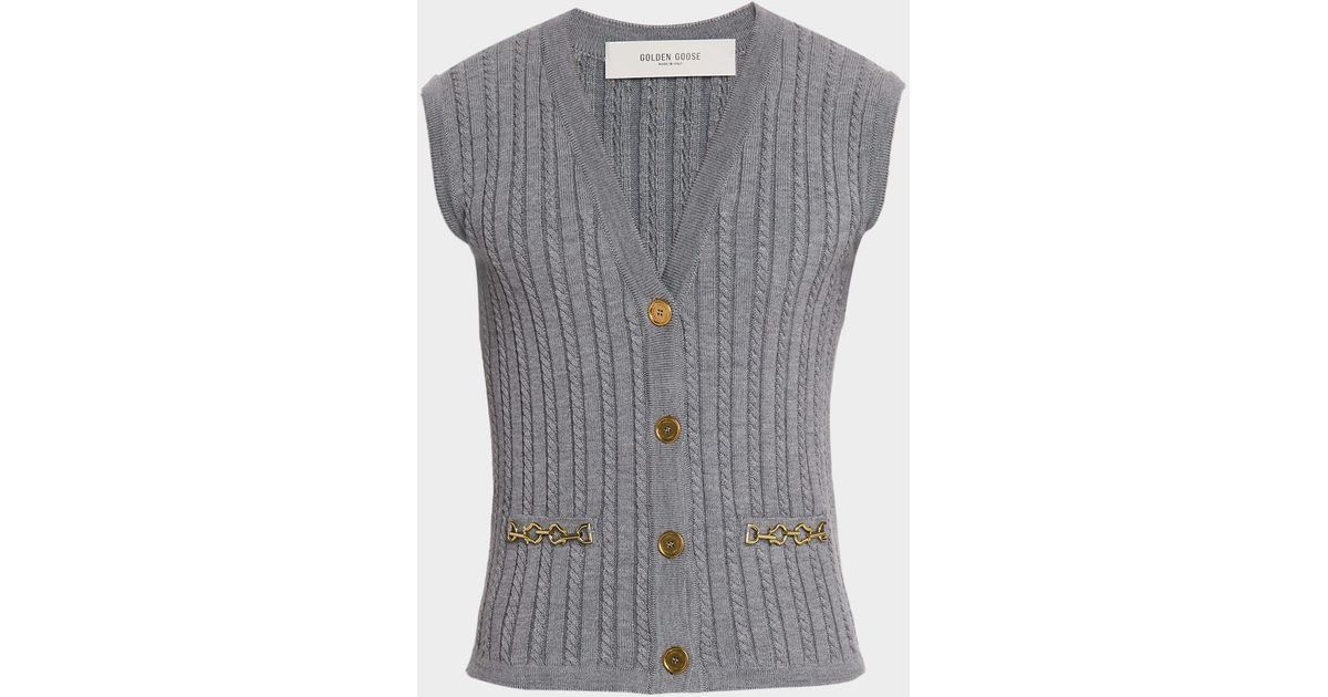 Golden Goose Journey Cable-Knit Sweater Vest With Chain Detail in Gray ...