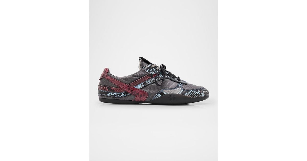 Miu Miu Gymnasium Technical Fabric And Python Low-Top Sneakers | Lyst