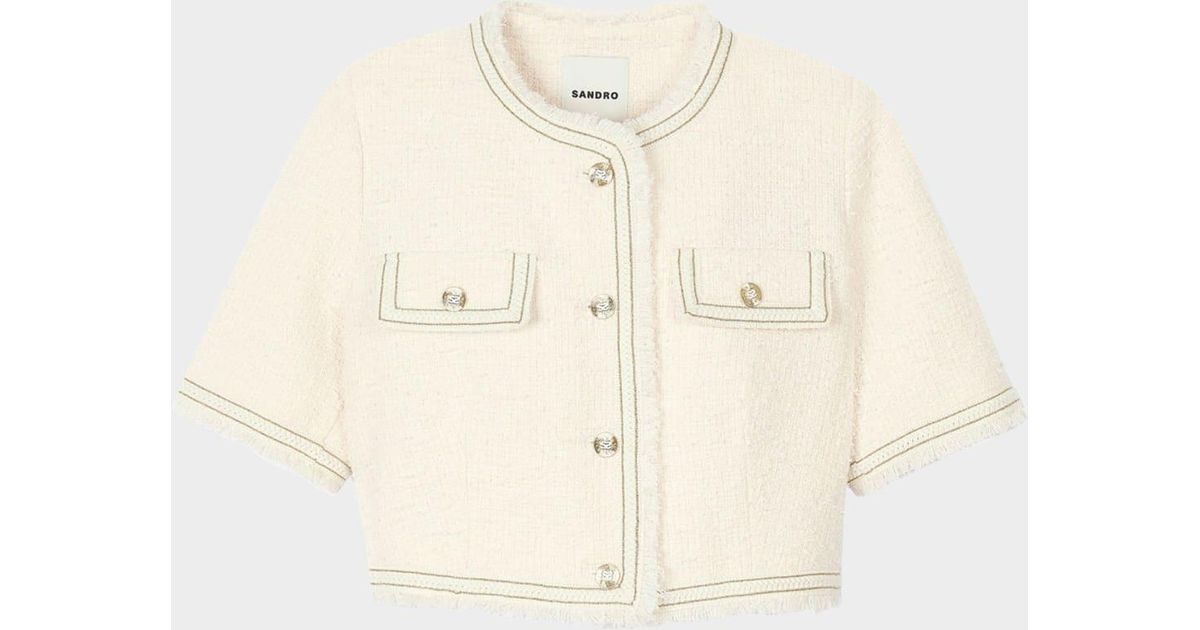 Sandro Ana Cropped Decorative Tweed Jacket in Natural | Lyst