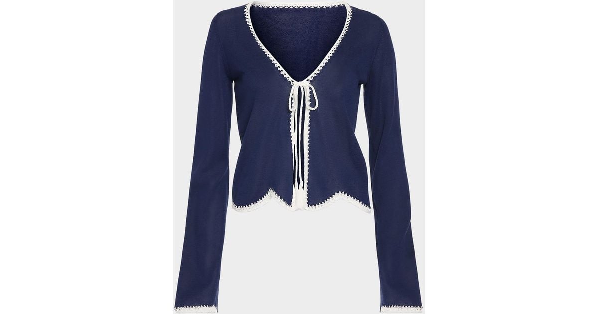 Ramy Brook Tara Crochet-Trim Cardigan in Blue | Lyst