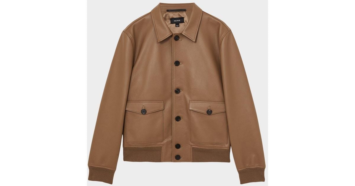 Reiss Harrington Tumbled Leather Jacket in Brown for Men | Lyst