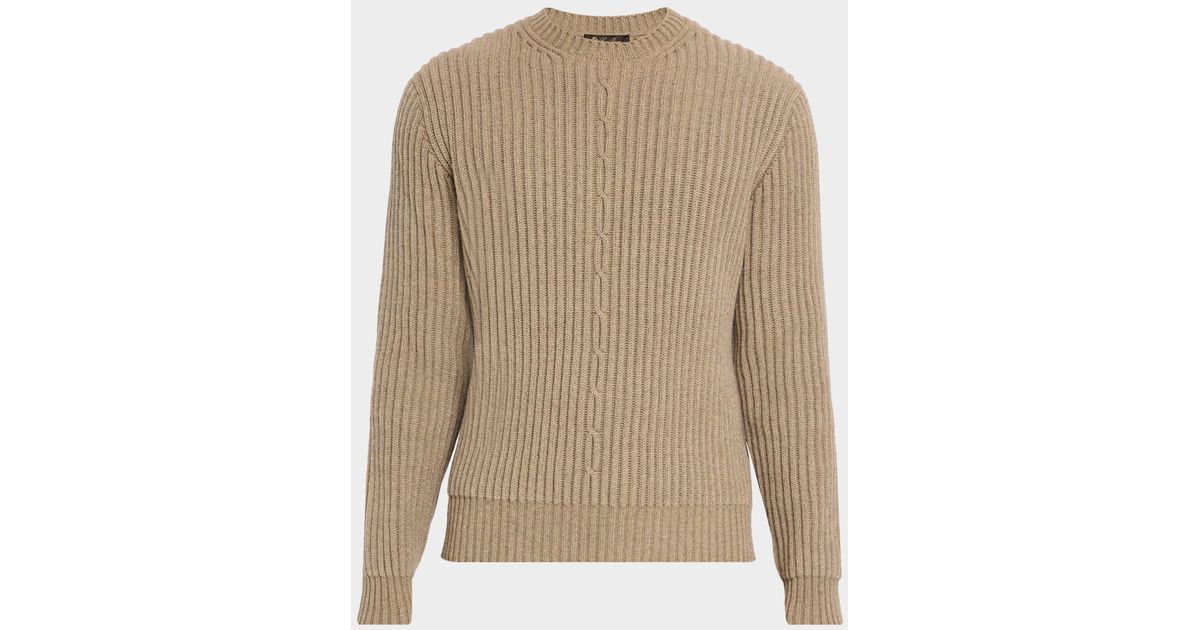 Loro Piana Plane Tree Baby Cashmere Cable Crewneck Sweater in Brown for ...
