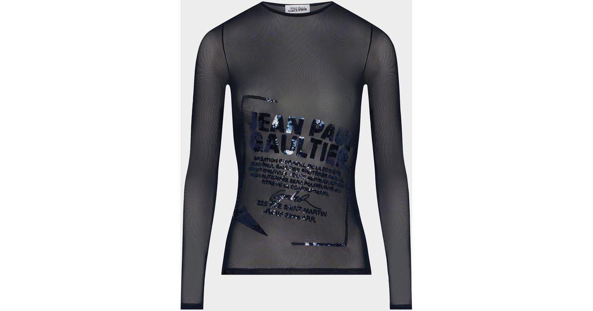 Jean Paul Gaultier Sequined Label Mesh Long-Sleeve Top in Blue | Lyst