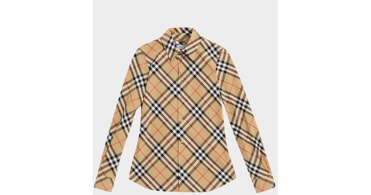 Burberry Luka Check Button-Down Shirt in Metallic | Lyst