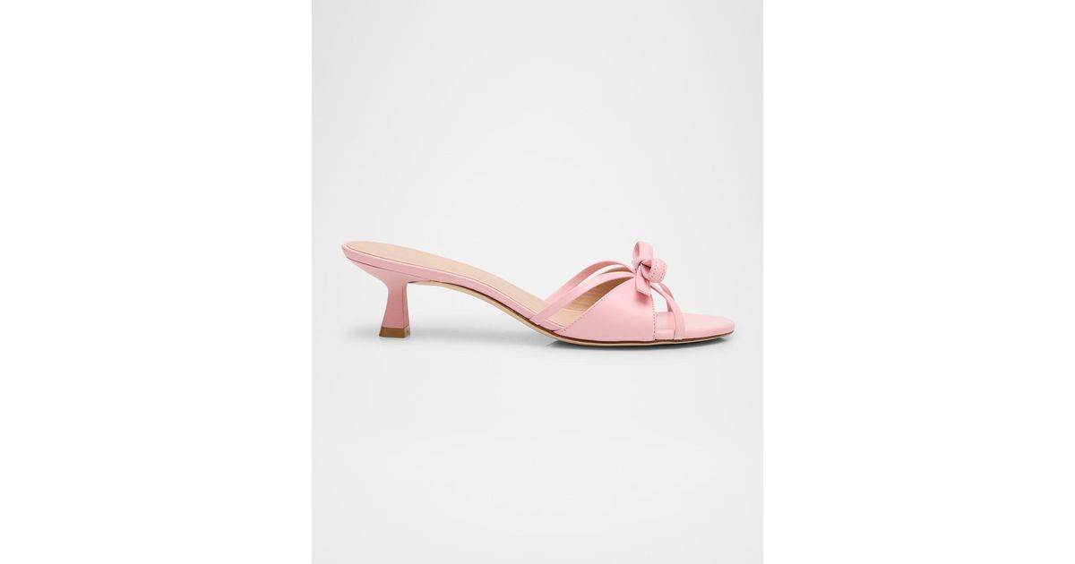 Stuart Weitzman Felicity Leather Bow Kitten-Heel Mules in Pink | Lyst