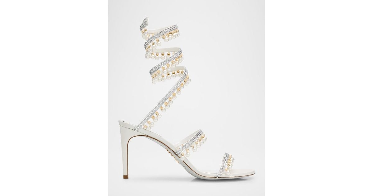 Rene Caovilla Chandelier Snake-Wrap Cocktail Sandals in White | Lyst