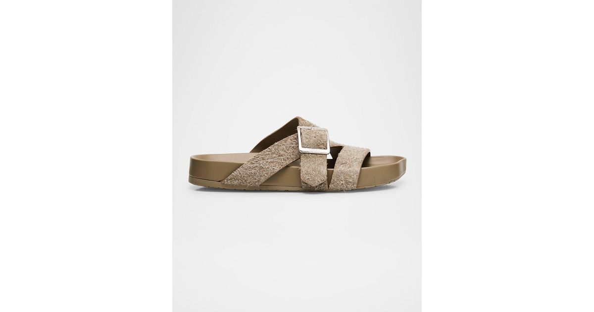 Loewe Ease Brushed Suede Buckle Slide Sandals in Brown for Men | Lyst