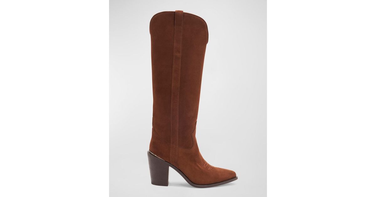 Partow Leigh Anne Suede Western Knee Boots in Brown | Lyst