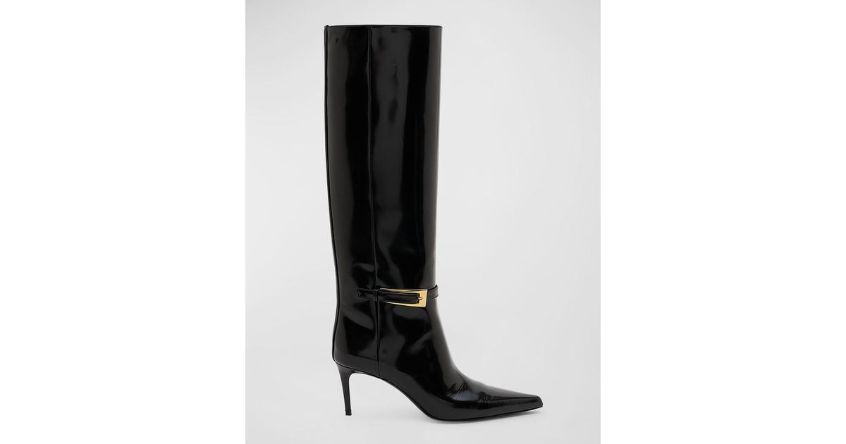 Saint Laurent Hacker Pointed Toe Knee High Boot in Black | Lyst