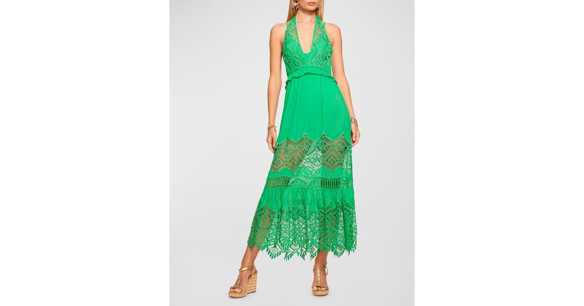Ramy Brook Aviana Open Crochet Lace Maxi Dress In Green Lyst