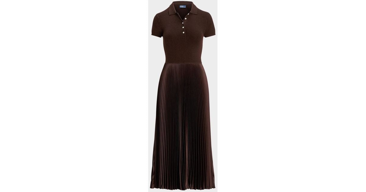 Polo Ralph Lauren Polo Sweater-Bodice Midi Dress in Brown | Lyst