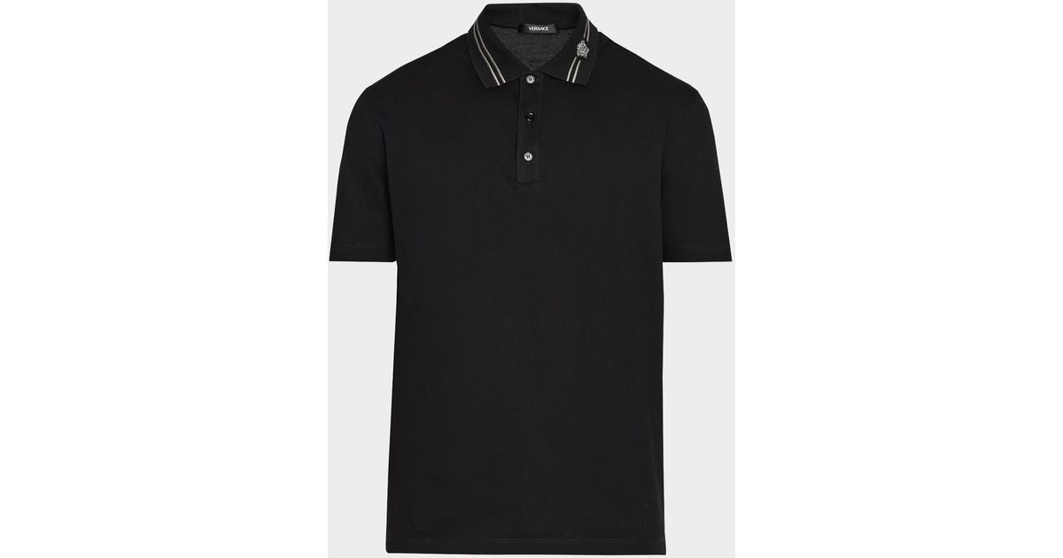 Versace Medusa-Collar Pique Polo Shirt in White for Men | Lyst