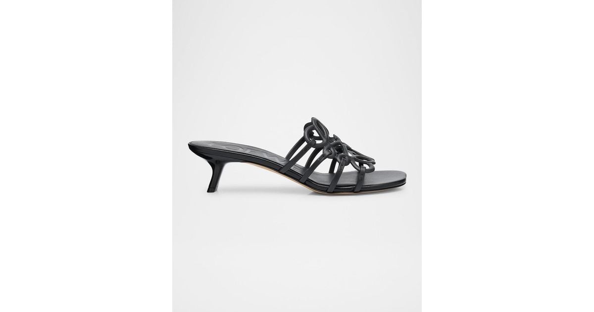 Loewe Petal Anagram Leather Caged Mule Sandals in Black | Lyst