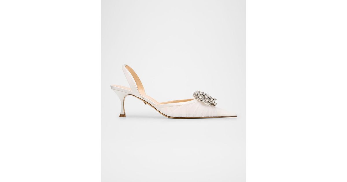Mach & Mach Galaxy Mesh Crystal Slingback Pumps in White | Lyst