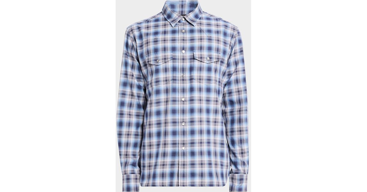 Tom Ford Degrade Plaid Western Shirt in Blue for Men | Lyst