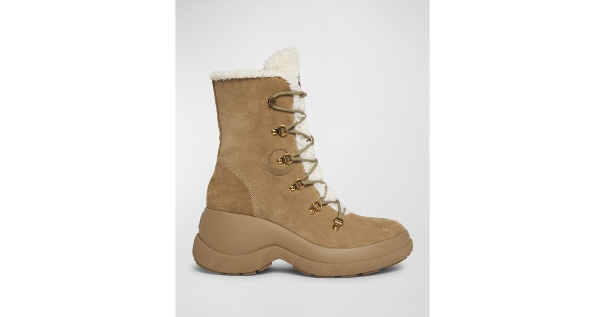 Moncler Resile Suede Faux Fur Ranger Boots in Natural | Lyst