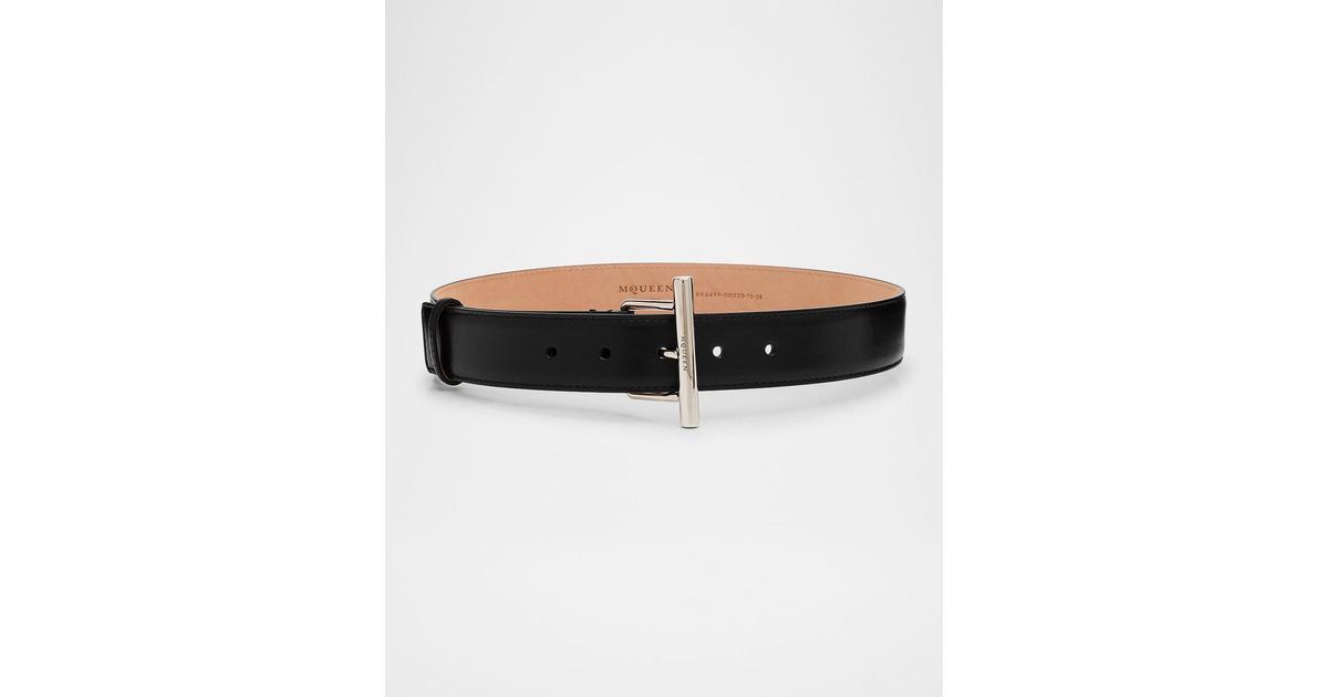 McQueen Silvertone Cross-Bar Leather Sling Belt in Black | Lyst