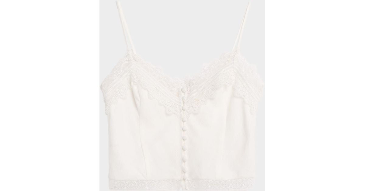 Ramy Brook Ayda Lace-Trim Linen Tank Top in Natural | Lyst