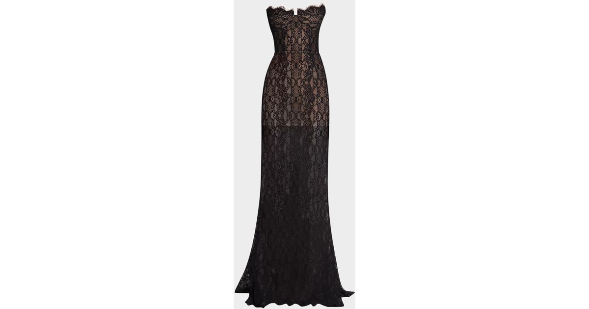 Bronx and Banco Kiera Strapless Lace Gown With Evening Gloves in Black | Lyst