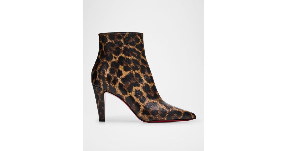 Christian Louboutin Leopard-Print Leather Stiletto Booties in Brown | Lyst