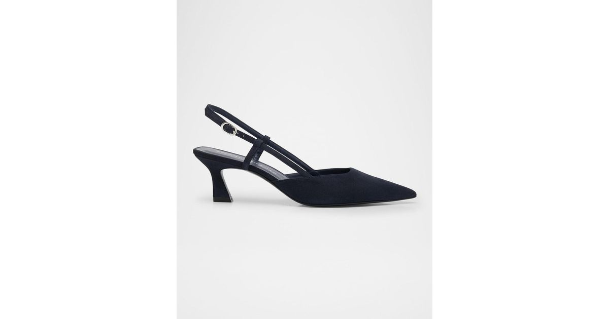 Stuart Weitzman Vinnie Suede Kitten Slingback Pumps in Blue | Lyst
