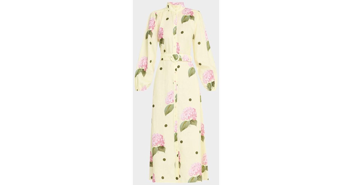 Palm Noosa Noddy Belted Floral-Print Linen Midi Shirtdress in Natural ...