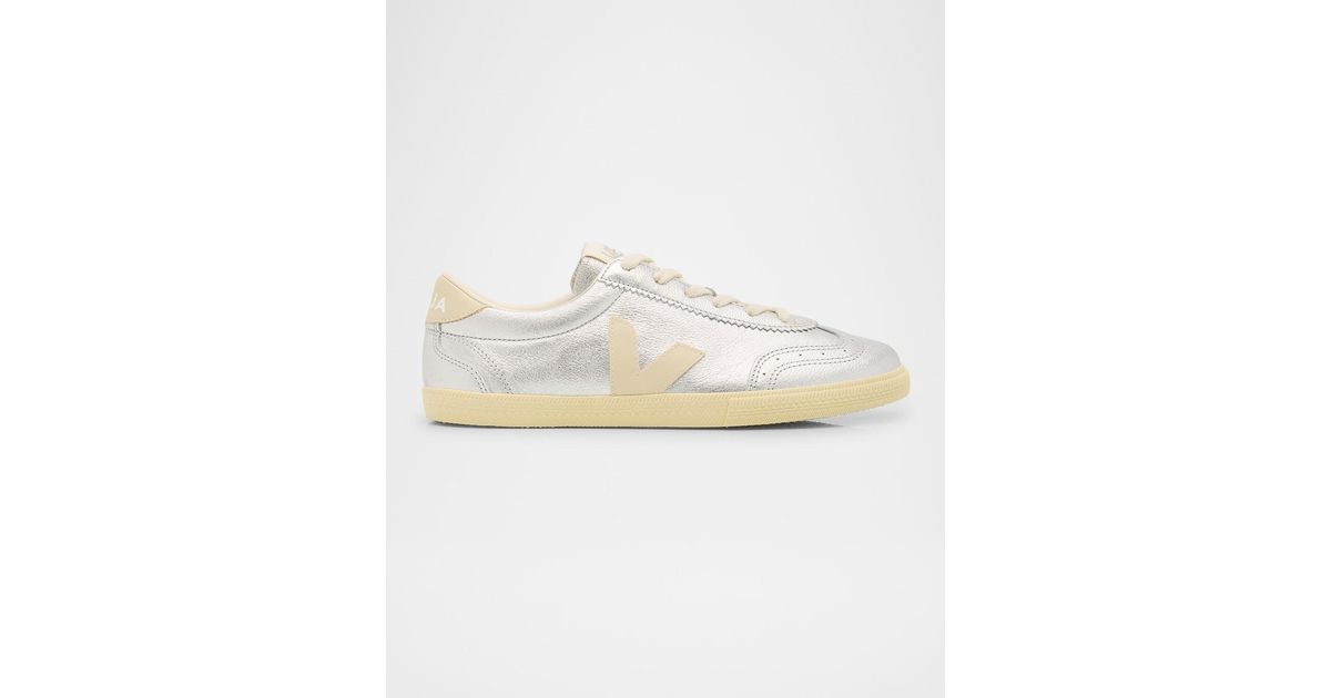 Veja Volley Low-Top Metallic Sneakers in White | Lyst