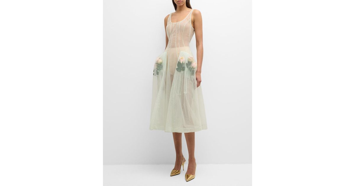 Simone Rocha Sheer Sculpted Dress With Rose Details in Natural | Lyst