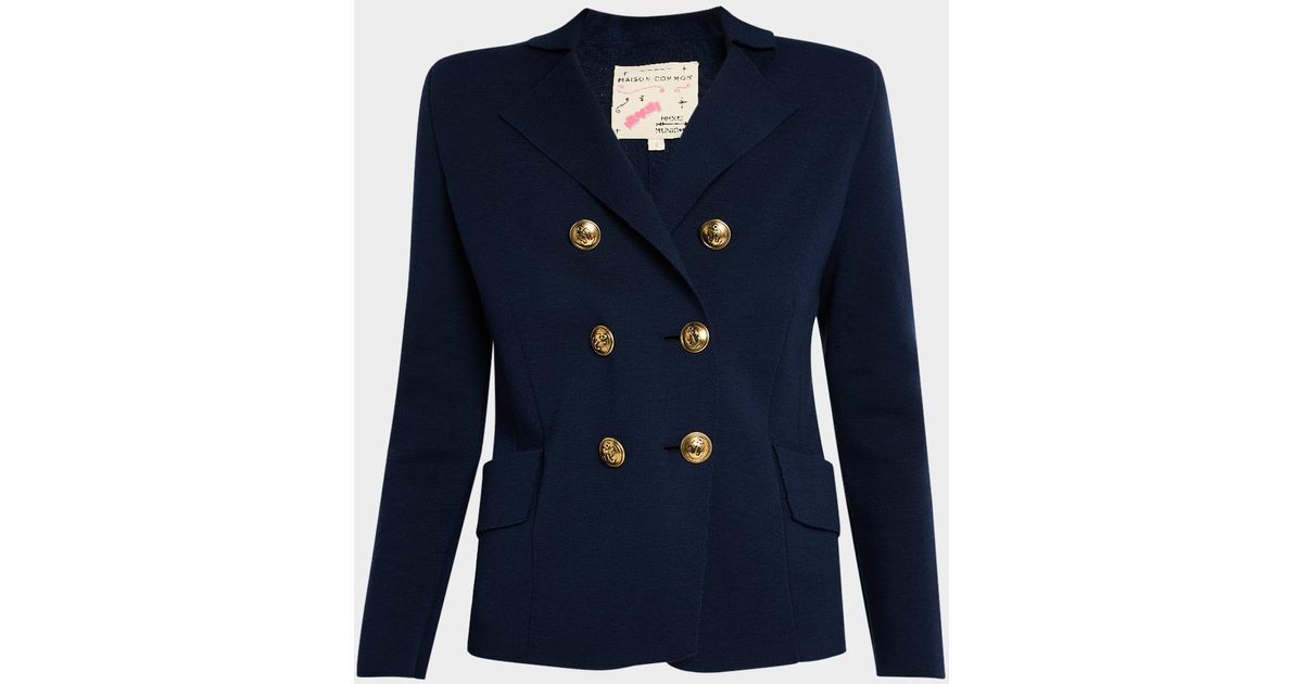 Maison Common Nautical Double-Breasted Merino Knit Jacket in Blue | Lyst