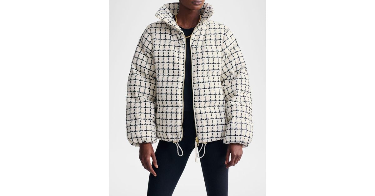 Varley Eugene Check Short Puffer Jacket in Gray | Lyst