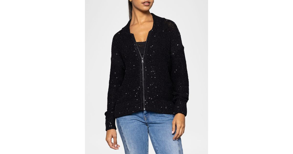 Lisa Todd Shimmer And Shaker Sequin Knit Bomber Jacket in Black | Lyst